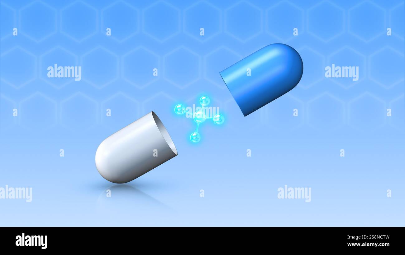 Molecule inside Capsule on Honeycomb Background Stock Photo - Alamy