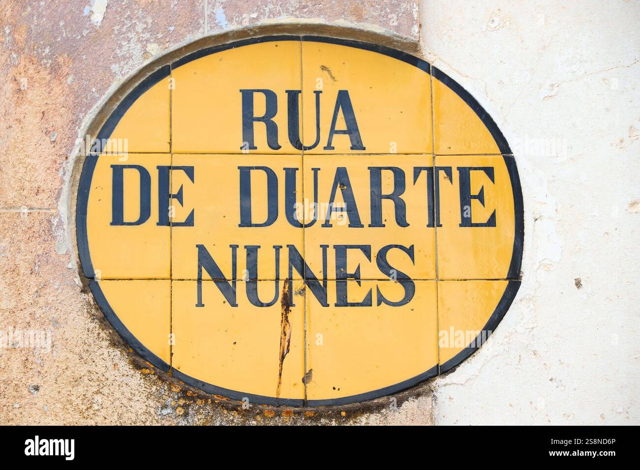 Evora architecture detail in Portugal. Street sign with street name ...