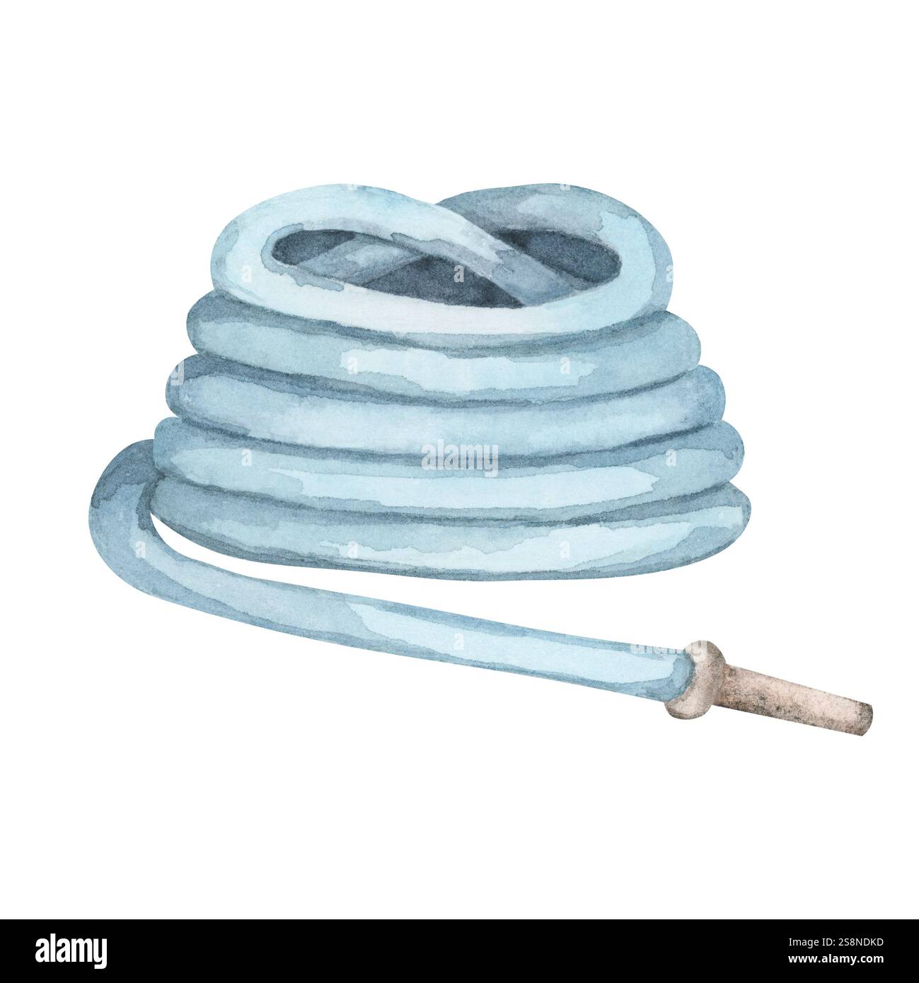 Blue water hose with metal nose. Plastic or rubber tube for lawn ...