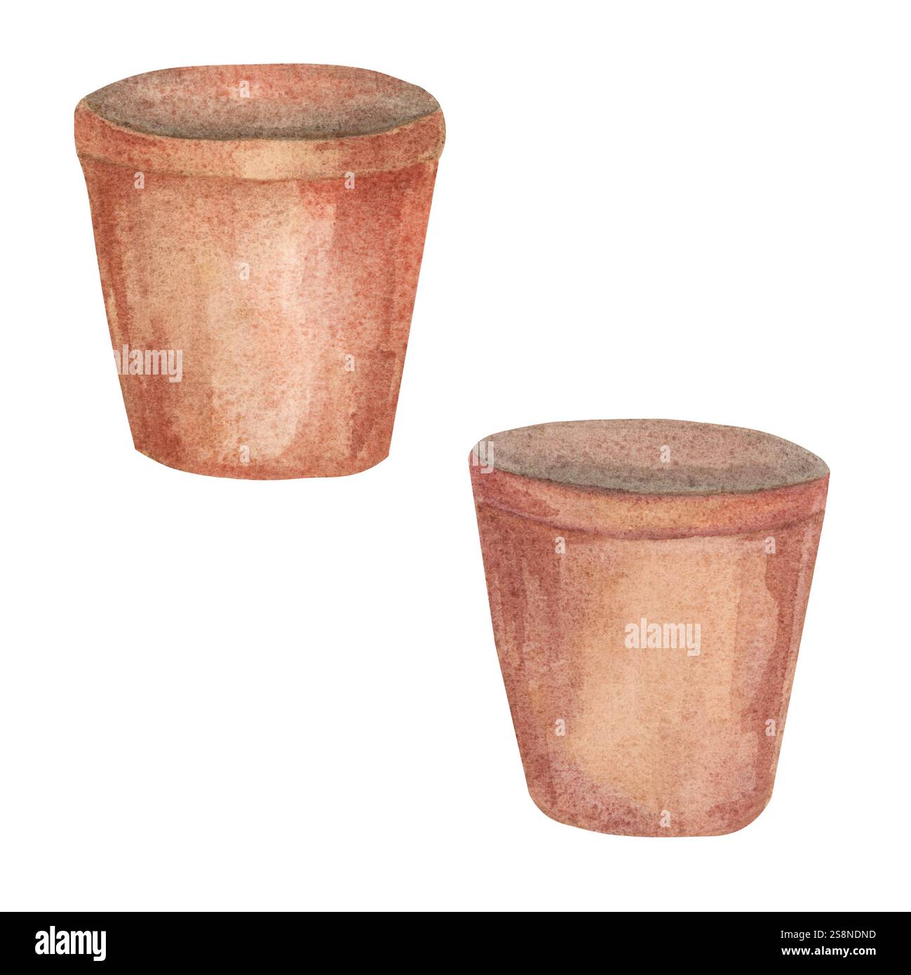 Two terracotta plant pots are featured in this watercolor clipart ...