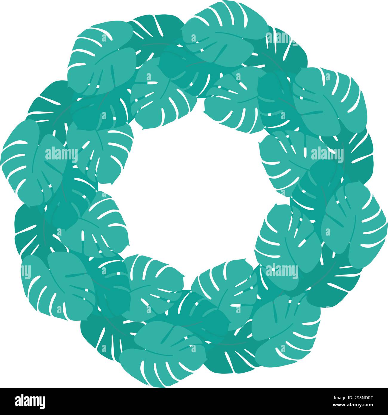 Monstera leaves Circular frame border in trendy monochrome green ...