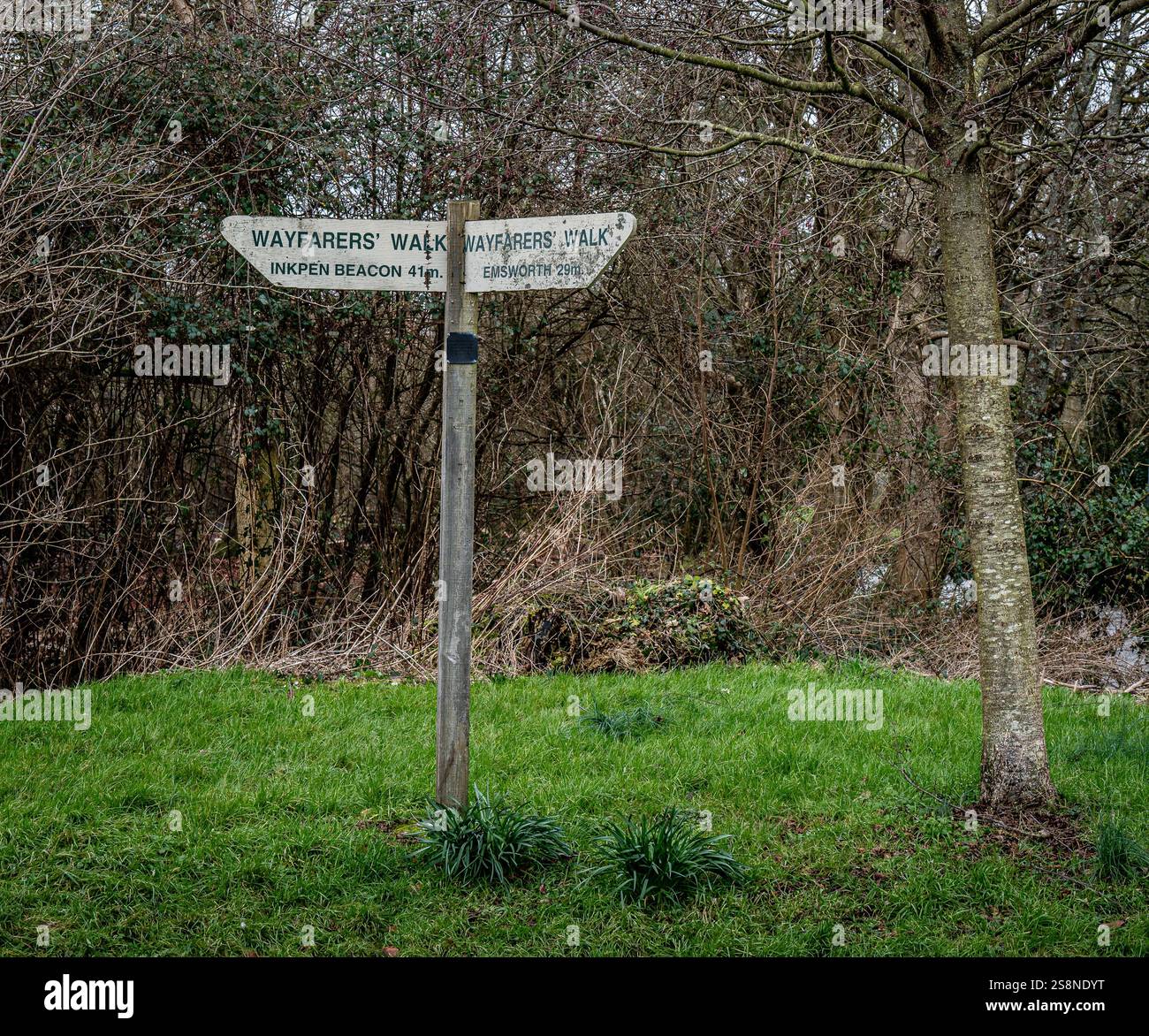 A signpost in Cheriton, Hampshire showing the direction and distance to places on the Wayfarers ...