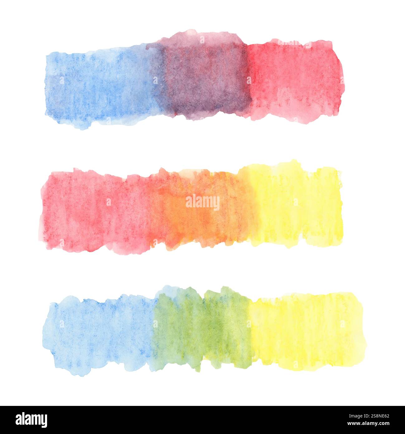 Horizontal paint strokes in red, blue, and yellow. Color mixing theory ...