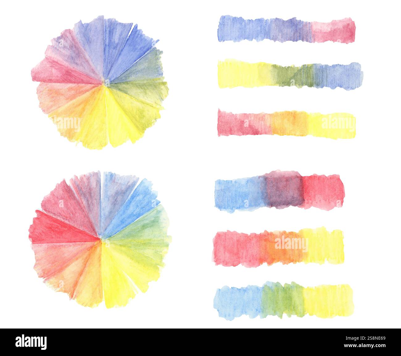 Color mixing theory illustration. Gradient primary color strokes and ...
