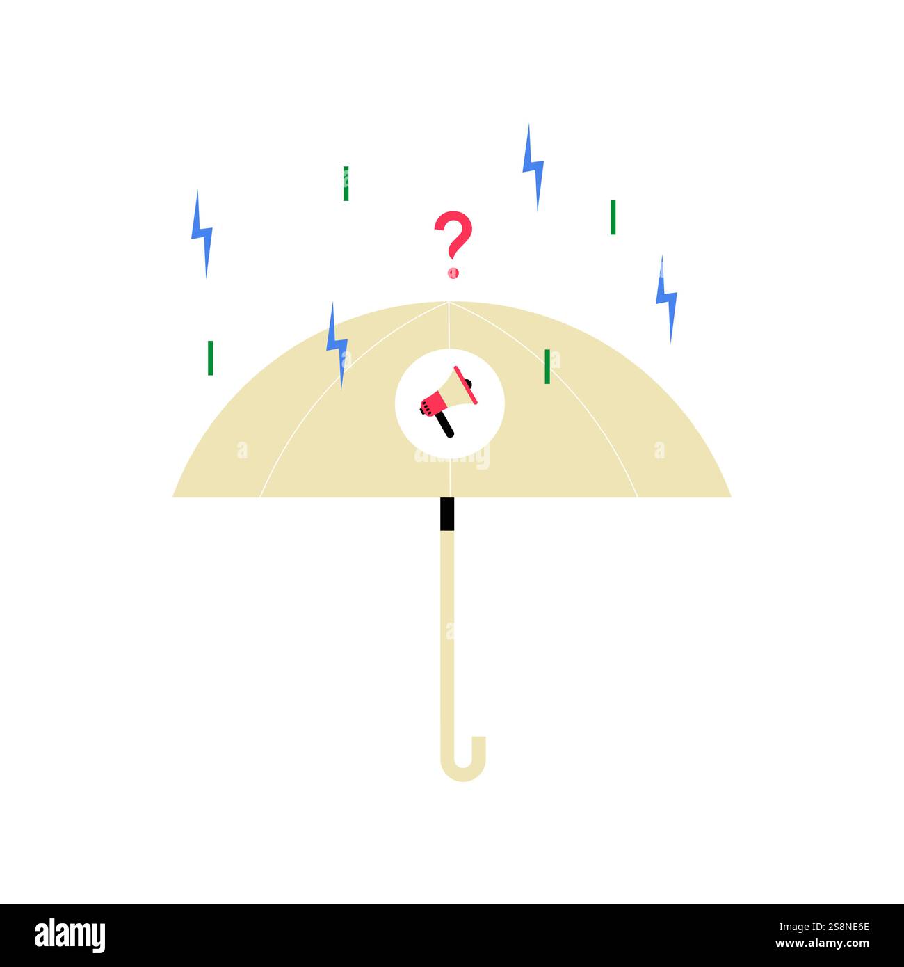 Umbrella With Lightning And Question Mark In Flat Vector Illustration ...