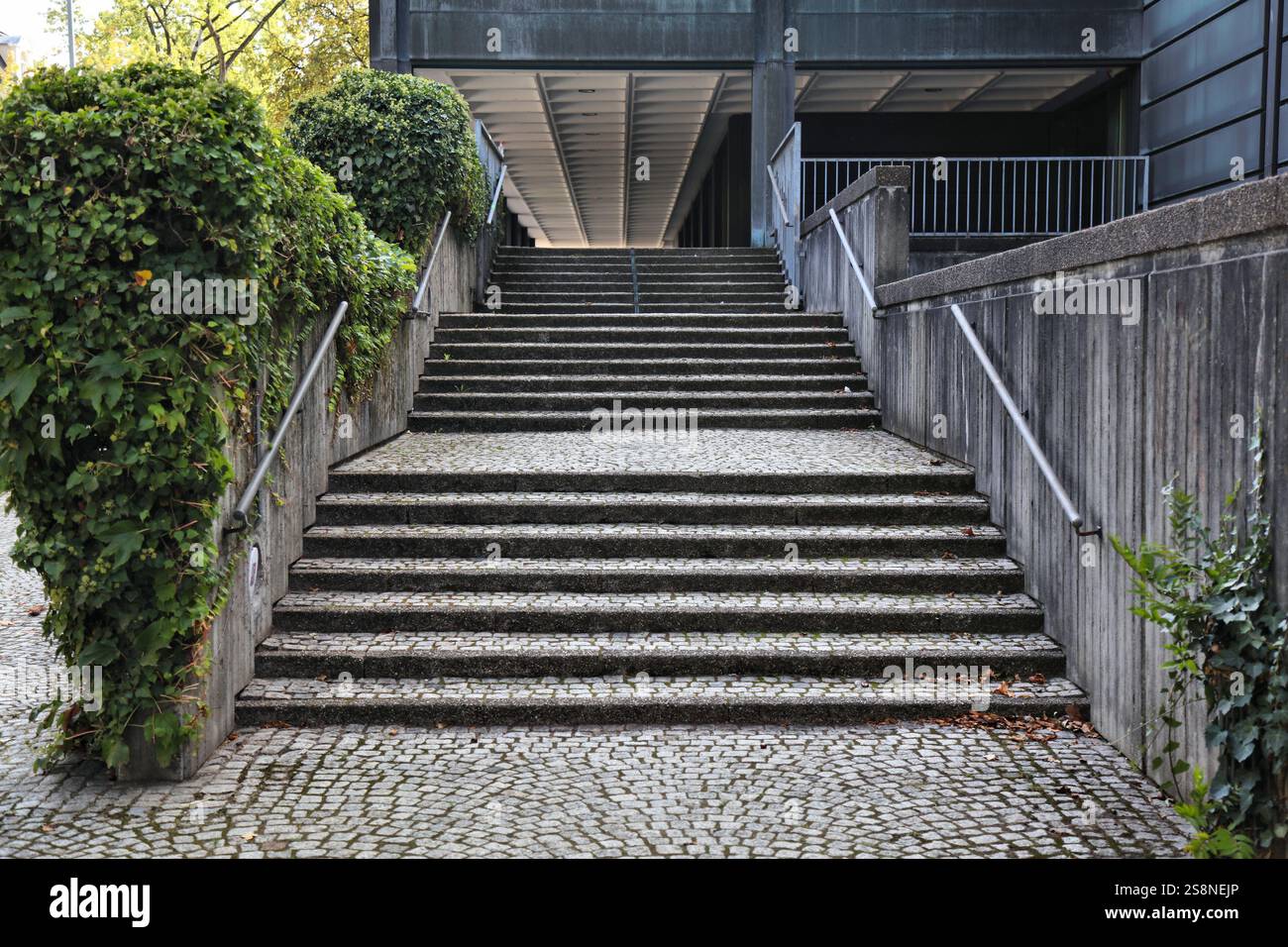 Pedestrian walkway stairs in Bochum, Germany. Liminal urban space Stock ...