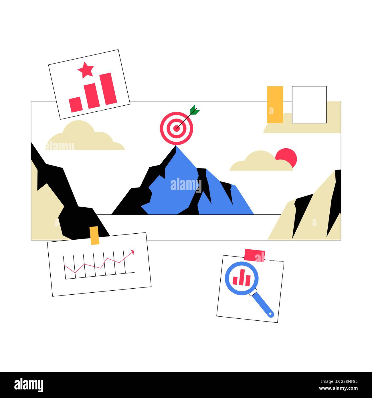 Strategy Board With Target And Data Charts In Flat Vector Illustration ...