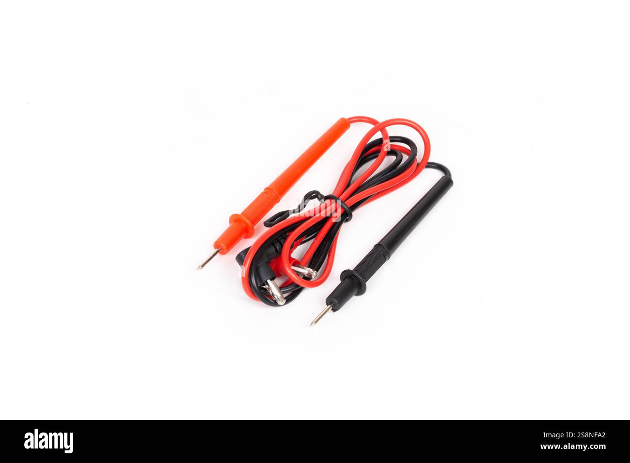 Set of digital multimeter test leads featuring red and black probes ...