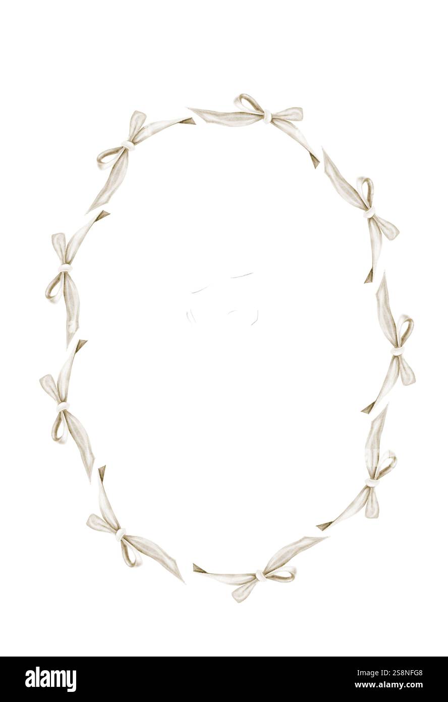 Frame with watercolor bows. Delicate pastel bows and ribbons in a round ...
