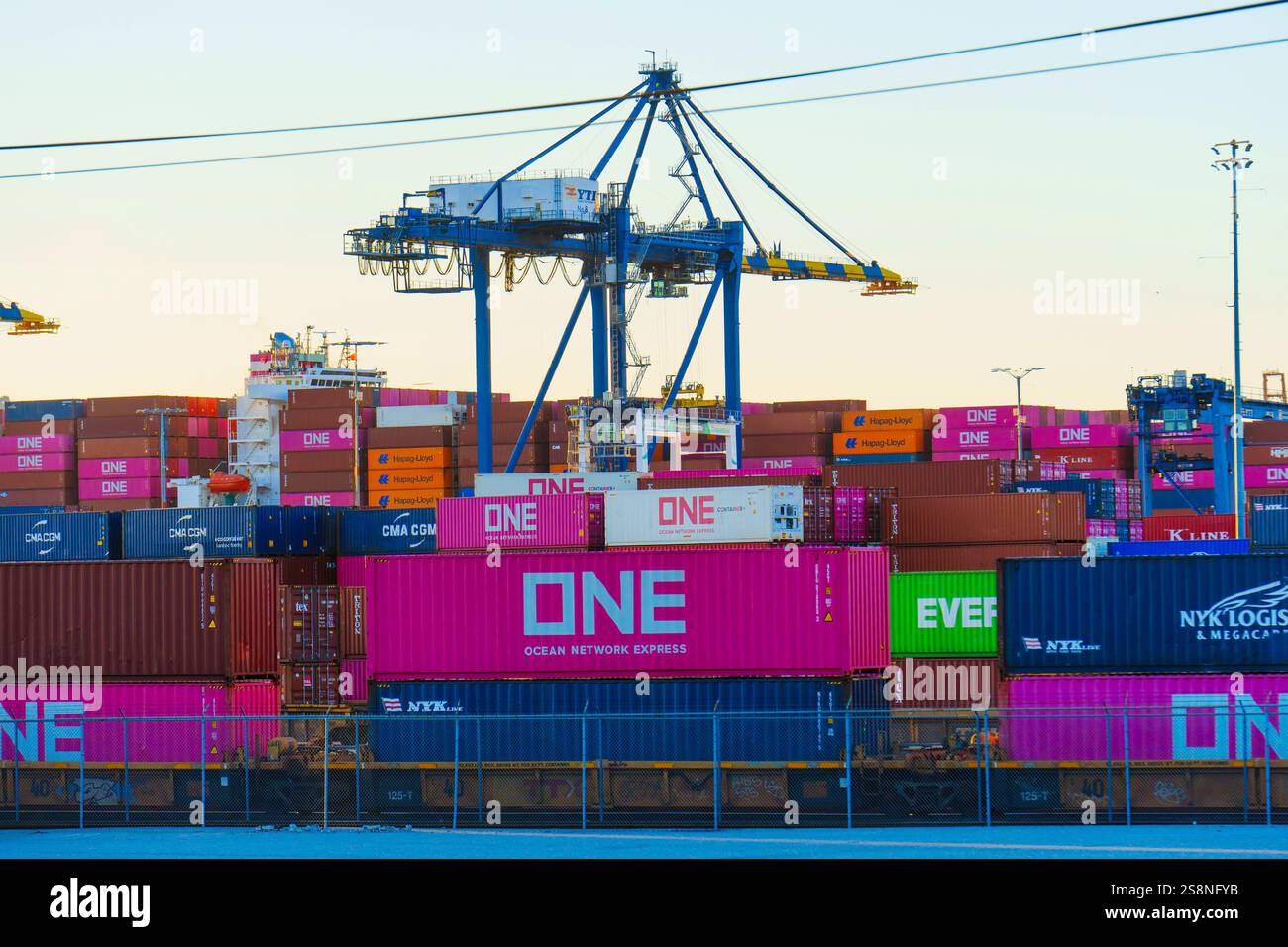 Long Beach, California - January 15, 2025: Close-up view of shipping ...