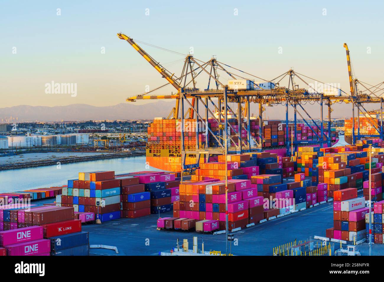 Long Beach, California - January 15, 2025: Dynamic view of cranes ...