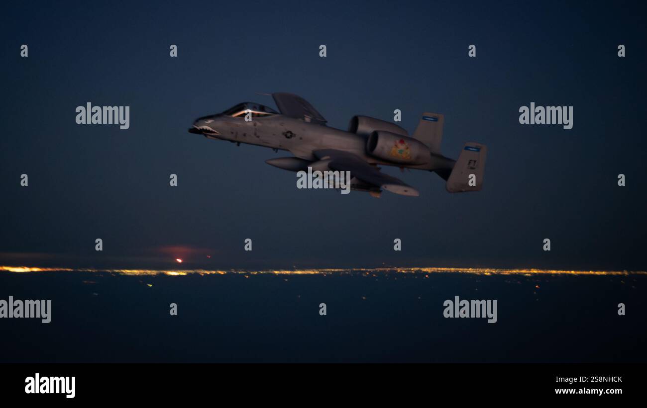 A U.S. Air Force A-10 Thunderbolt II conducts combat air patrols over the U.S. Central Command ...