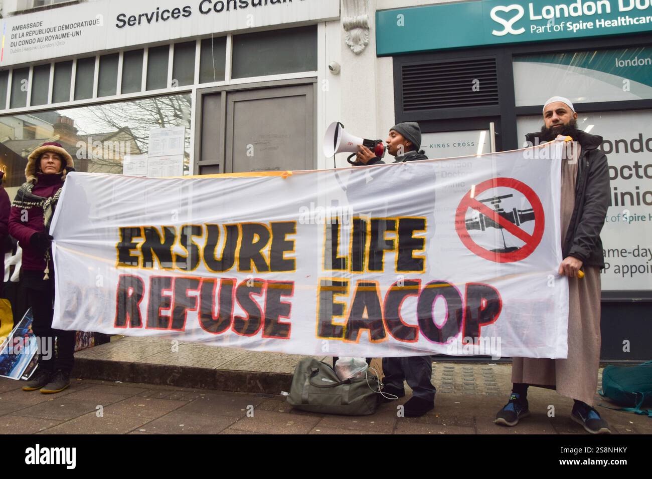 London, UK. 23rd January 2025. Environmental activists gather outside ...