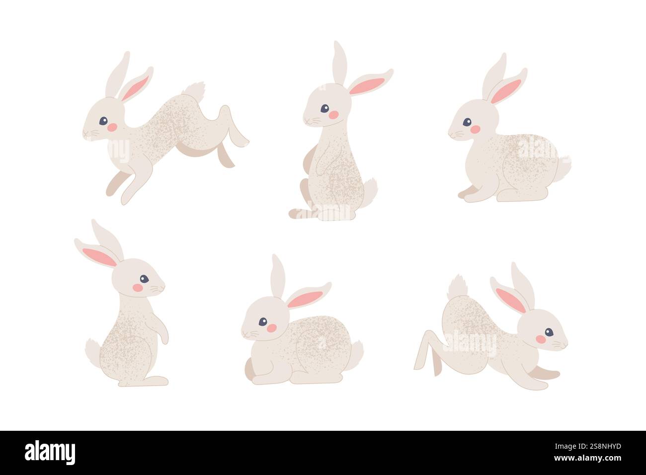 Easter bunny collection, cute festive rabbits. Vector illustration in ...