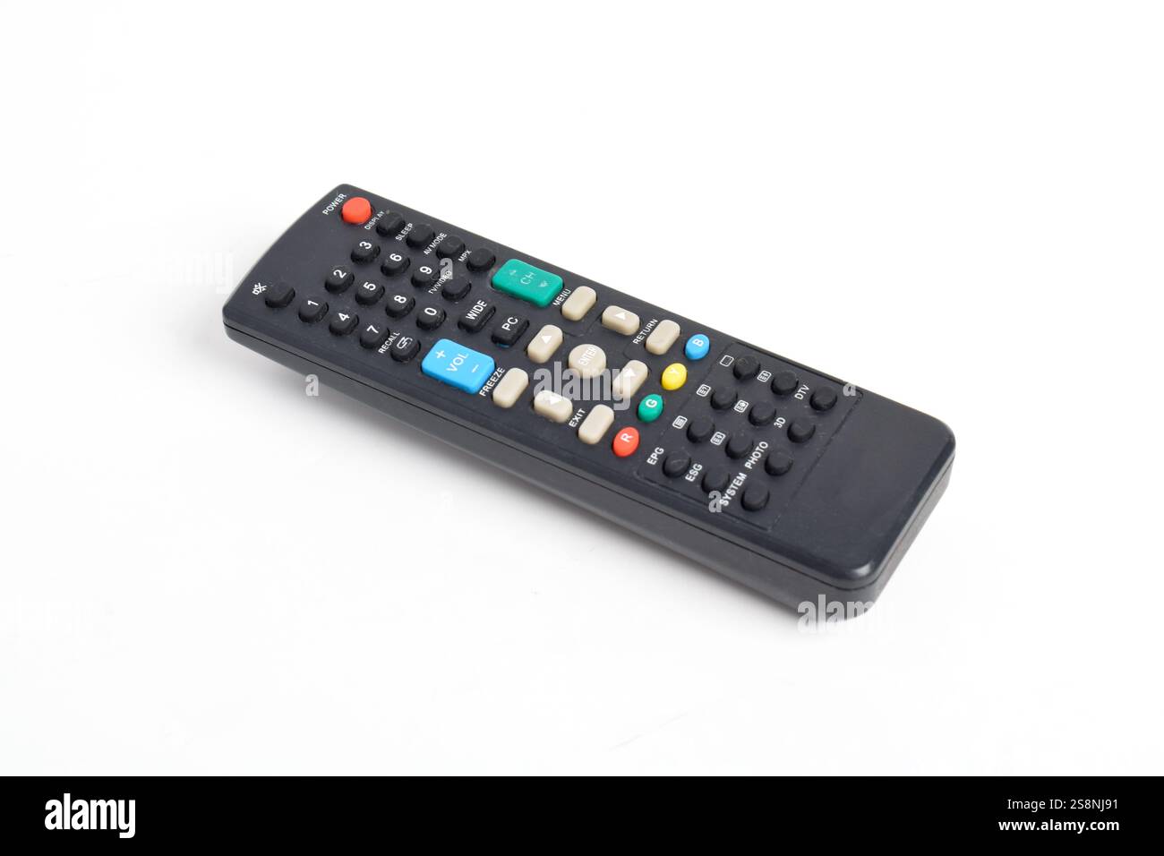 Black TV remote control isolated on white background Stock Photo - Alamy