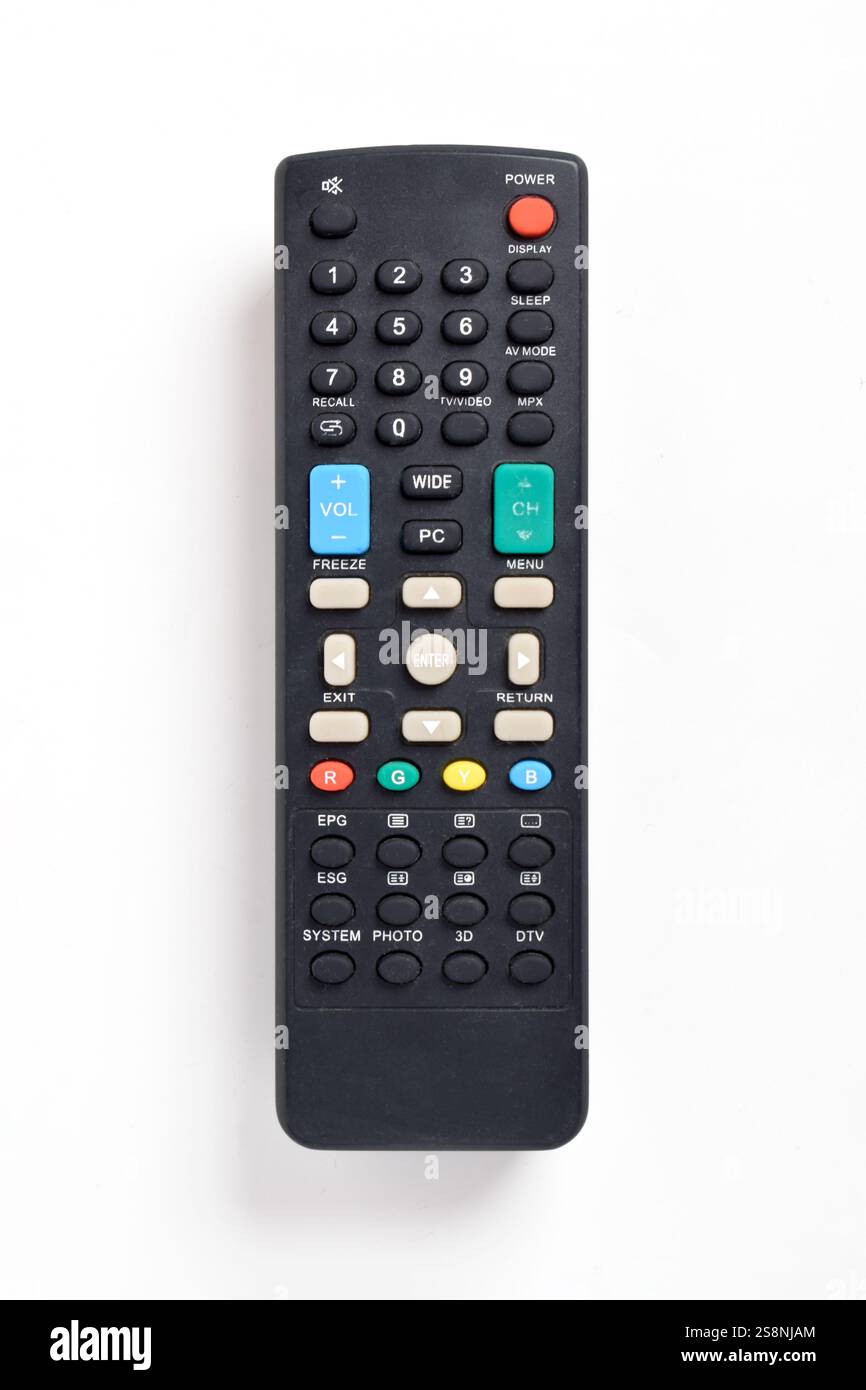 Black TV remote control isolated on white background, Top view Stock ...