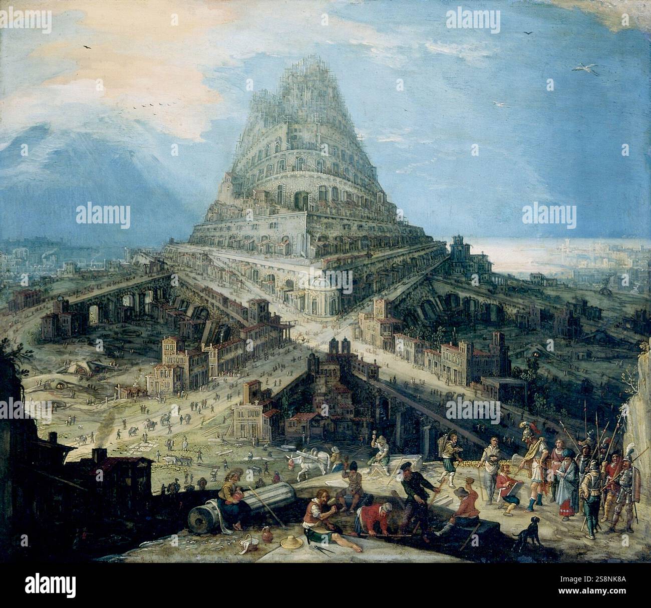 The Building of the Tower of Babel by Hendrick van Cleve III Stock ...