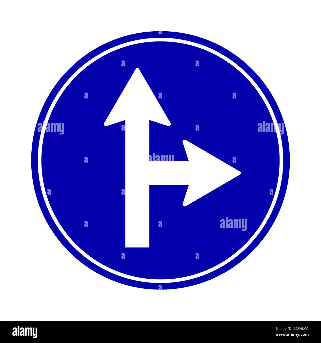 Driving straight ahead or turning right mandatory sign. Vector ...
