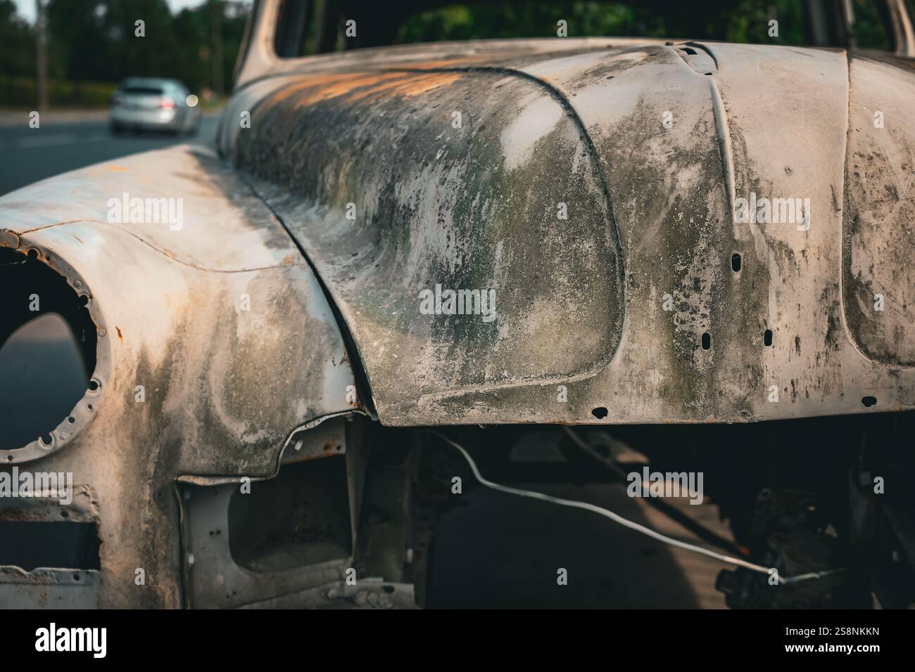 Rusty frame of an old american car. Old car materials. Restoration of ...