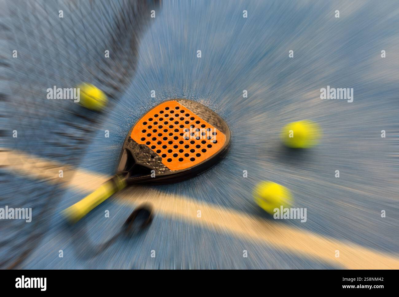 padel racket on a padel blue court with a ball Stock Photo - Alamy