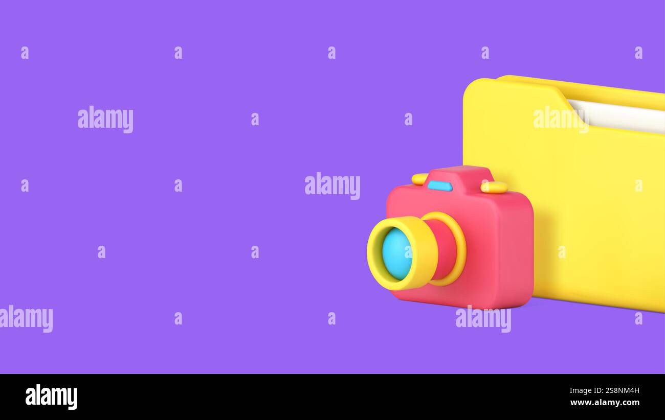 Multimedia content archive storage folder with camera banner copy space ...