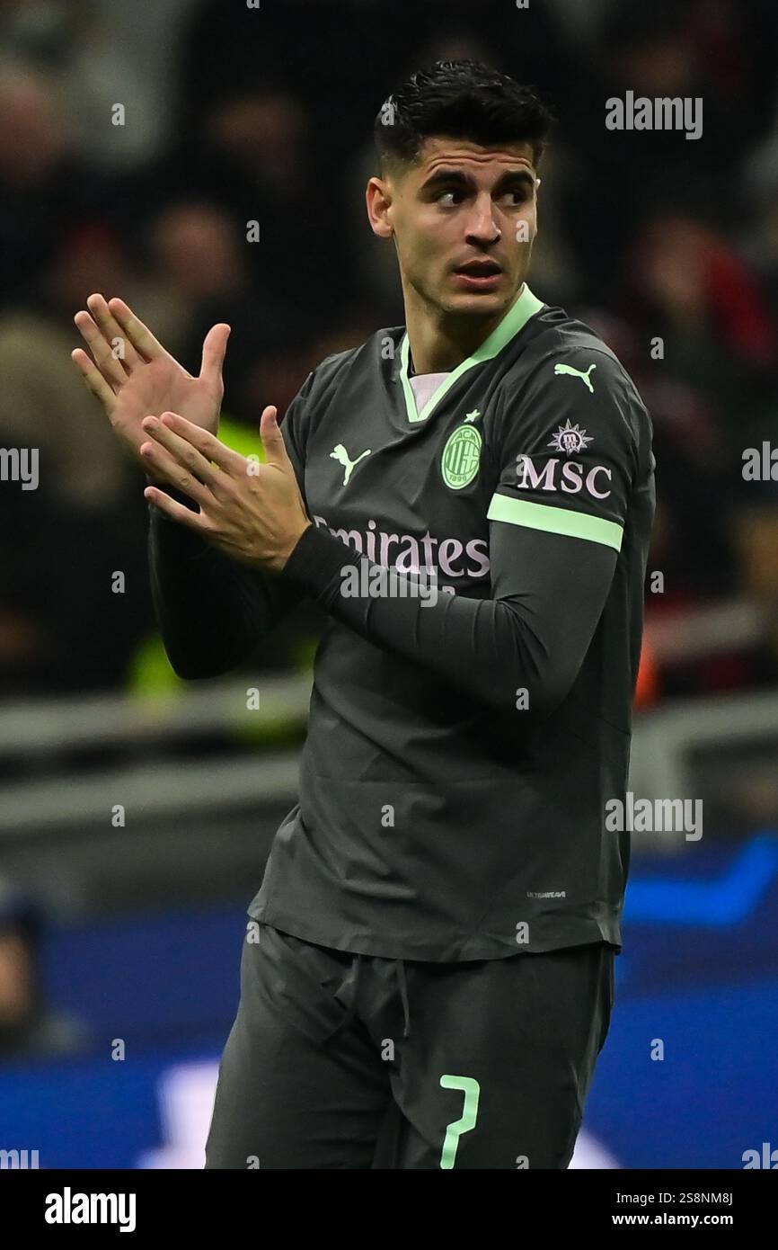 AC Milan's Spanish forward #7 Álvaro Morata looks on during the UEFA ...