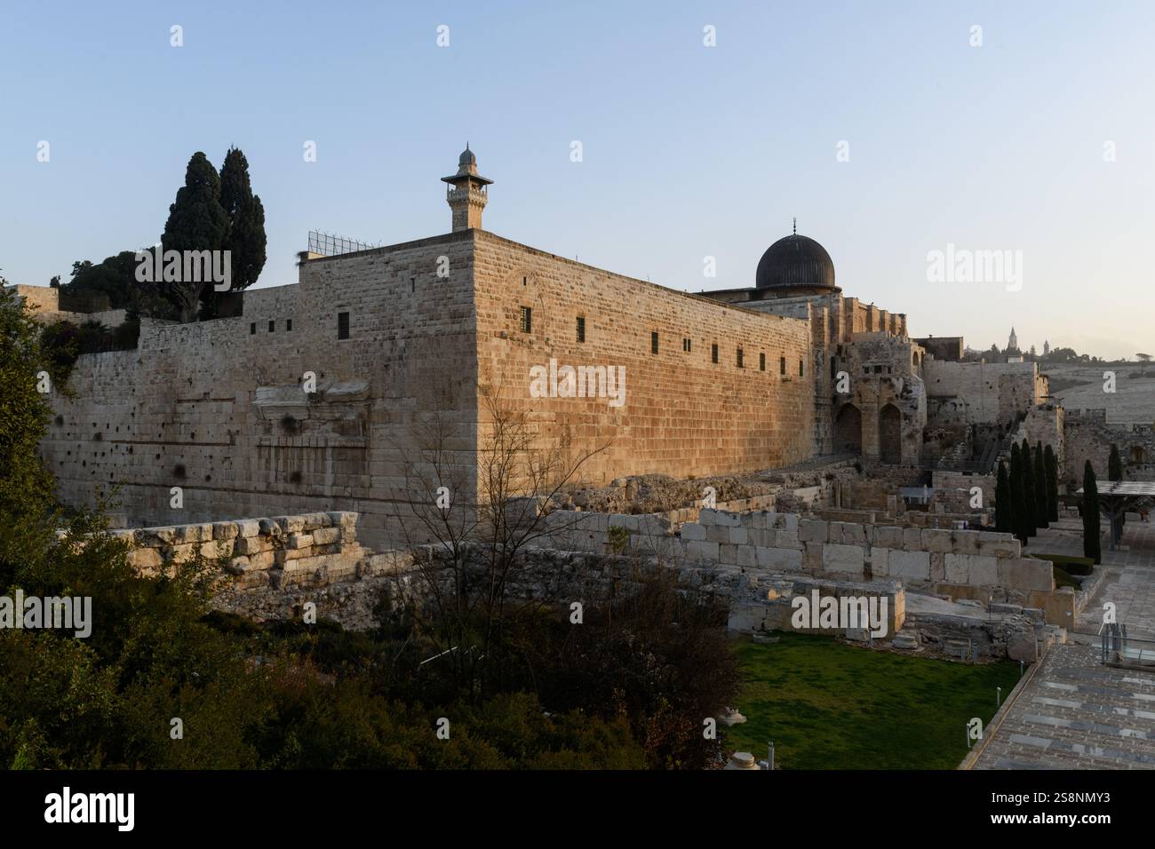 The western and southern walls of the Temple Mount in Jerusalem with a ...