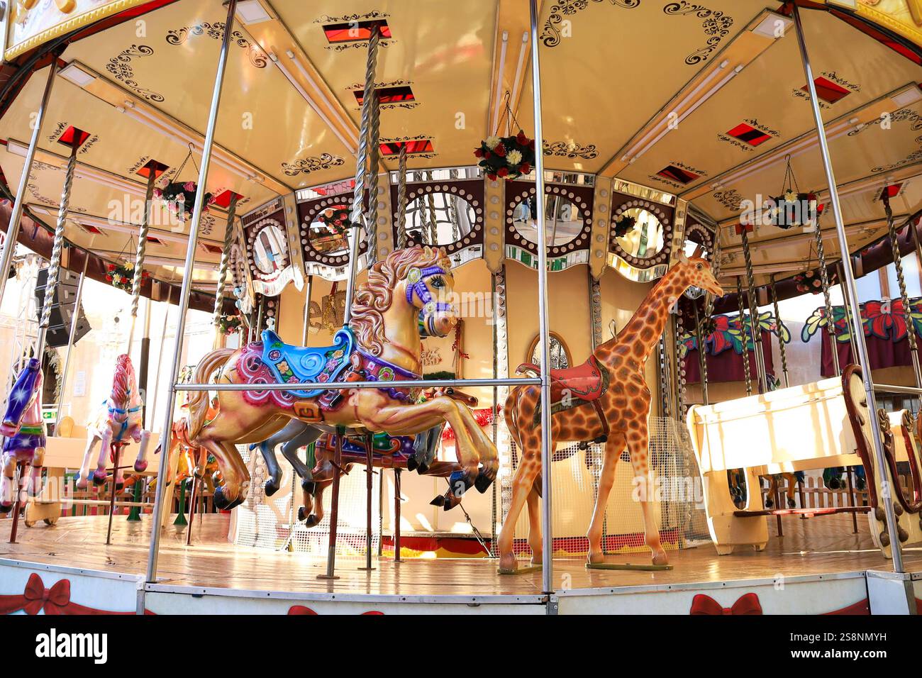 Colorful Carousel Horses background in Spain Stock Photo - Alamy