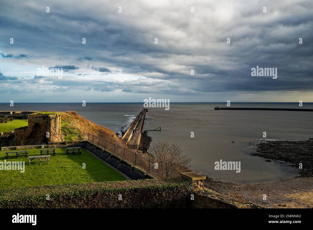 The North and South Piers of the mouth of the River Tyne at Tynemouth ...