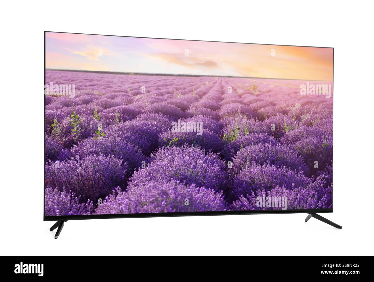 TV set with nature landscape on screen isolated on white Stock Photo ...