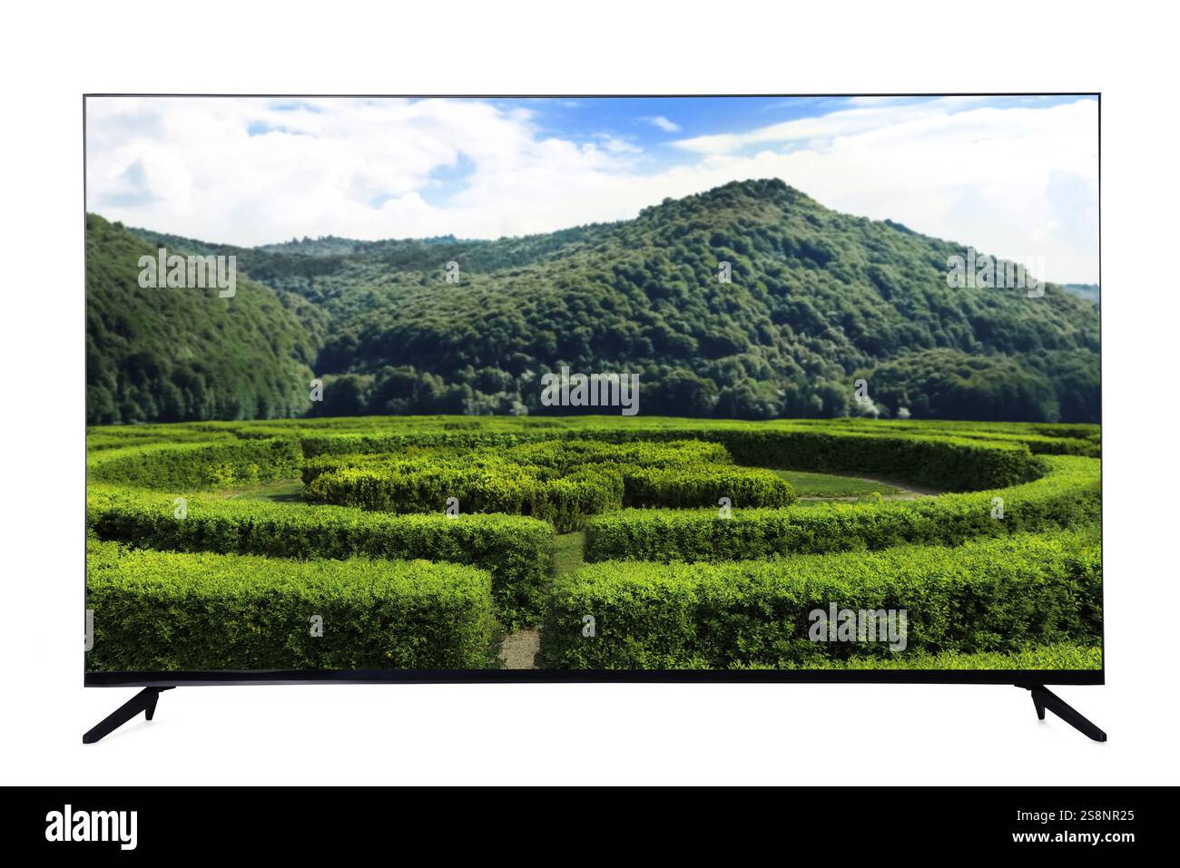TV set with nature landscape on screen isolated on white Stock Photo ...