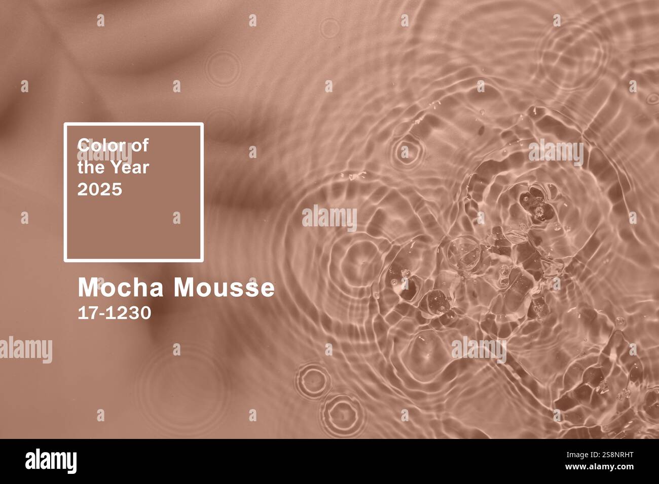 Mocha mousse - color of 2025 year. Rippled surface of water on brown ...