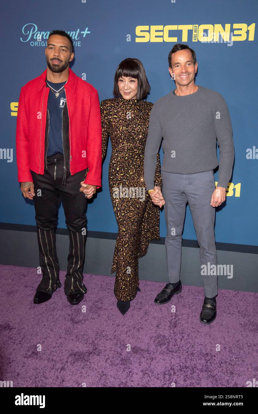 (L-R) Omari Hardwick, Michelle Yeoh and George Cheeks, President and ...