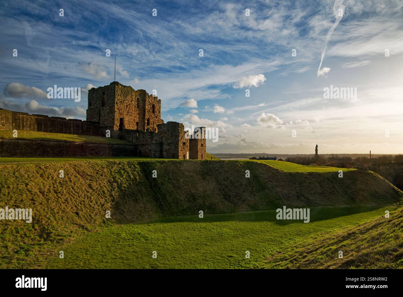 The impressive ruins of Tynemouth Castle sit above the dray moat at ...