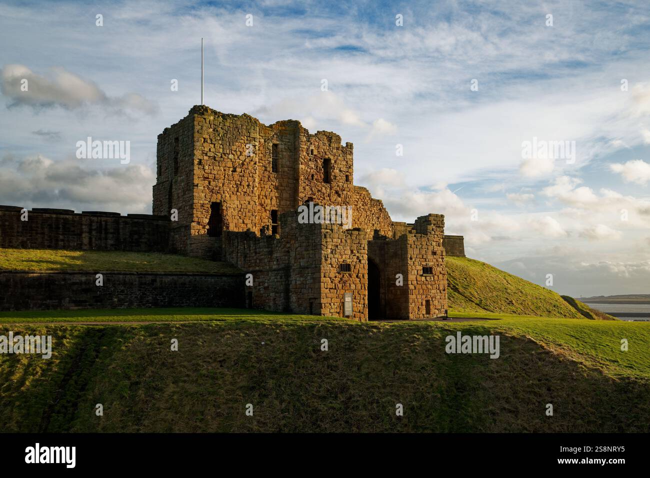 The impressive ruins of Tynemouth Castle sit above the dray moat at ...