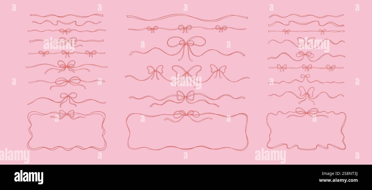 Set of hand drawn bow ribbon text dividers, tape separators and ...