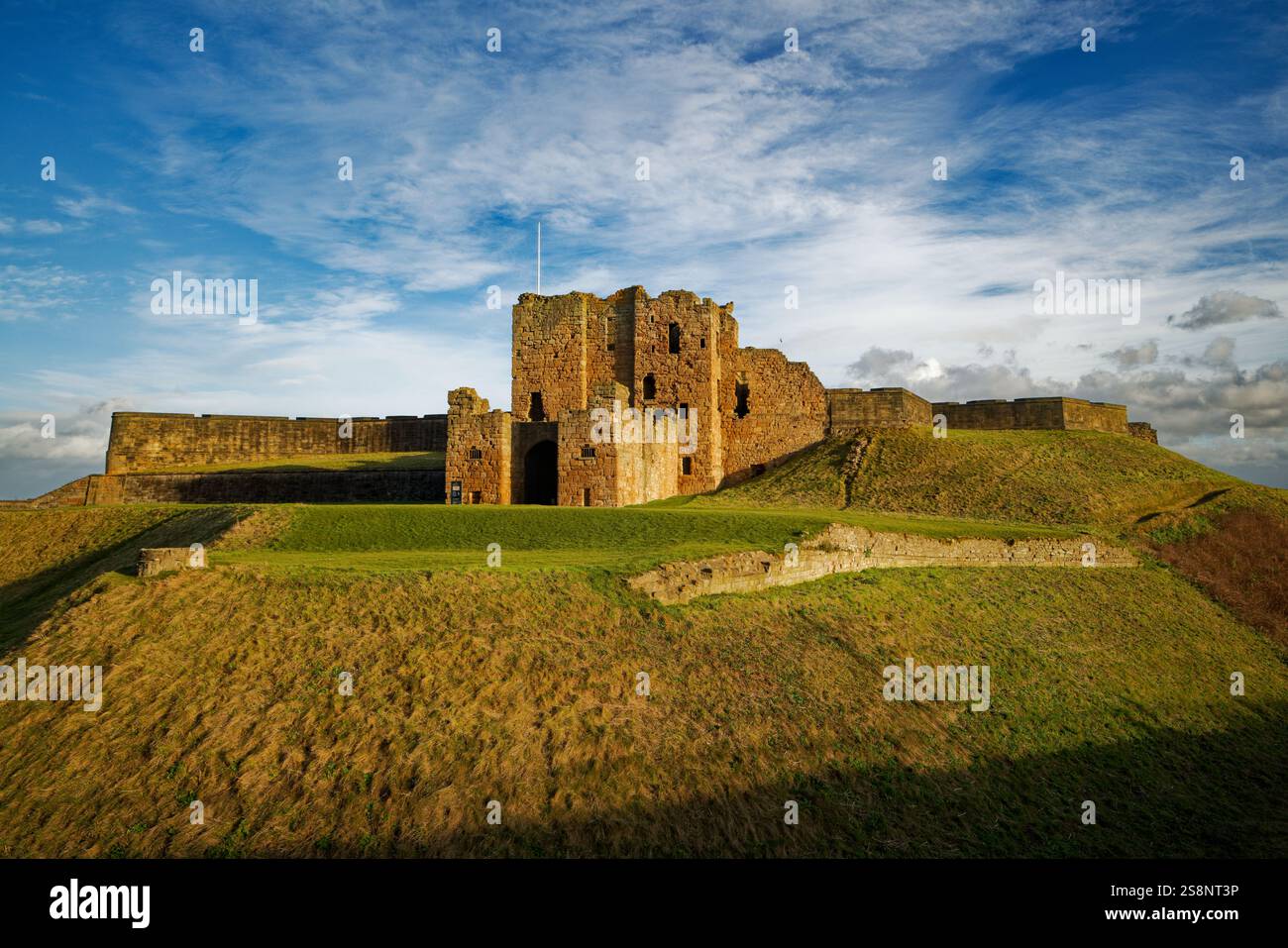 The impressive ruins of Tynemouth Castle sit above the dray moat at ...