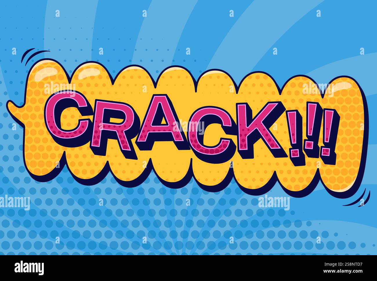 Speech bubble crack with halftone elements on blue background. Vector ...