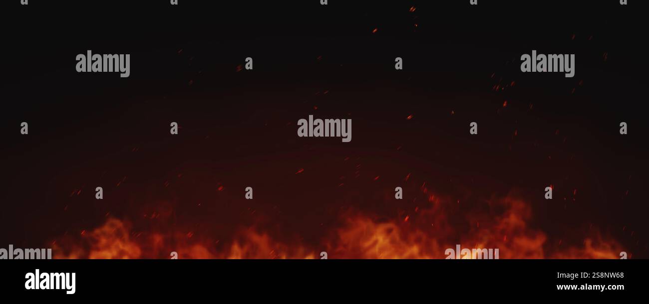 A wide fire with sparks background, 3D illustration Stock Photo - Alamy