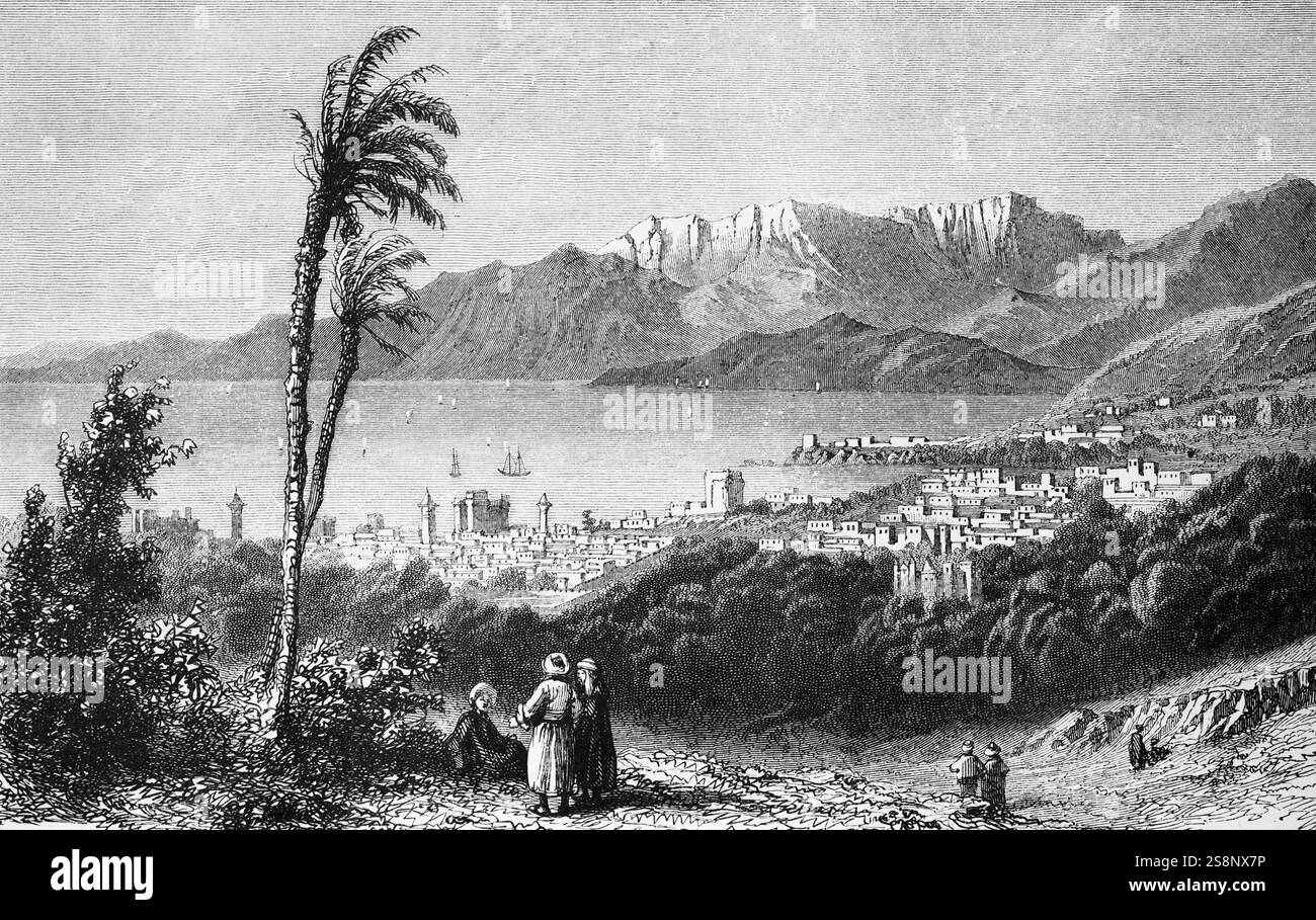 Bird's eye view over Beirut on the Mediterranean, cityscape ...