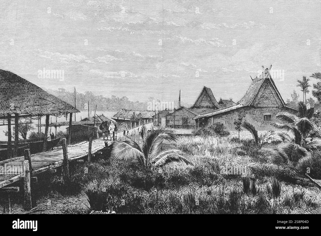 Village on the east coast of the island of Sumatra, Indian Ocean ...