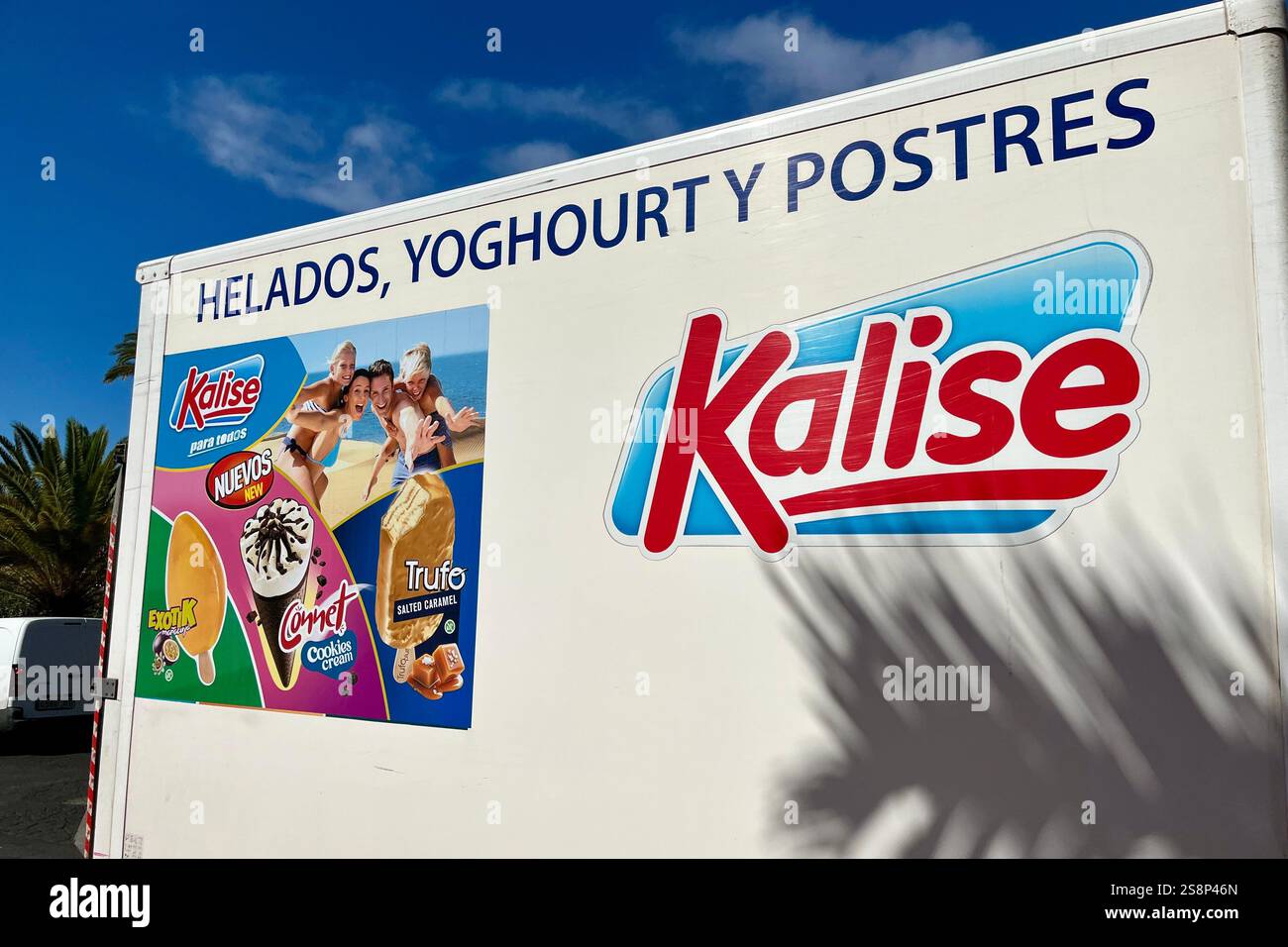 Kalise Ice Cream Delivery Lorry parked in Costa Adeje. Tenerife, Canary ...