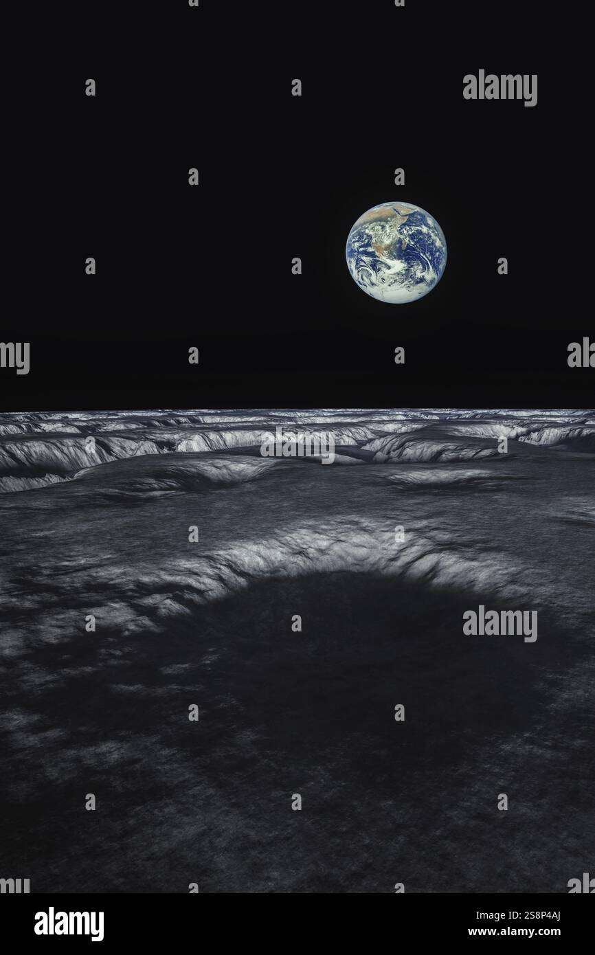 A space view to our planet earth from moon 3d illustration done with ...
