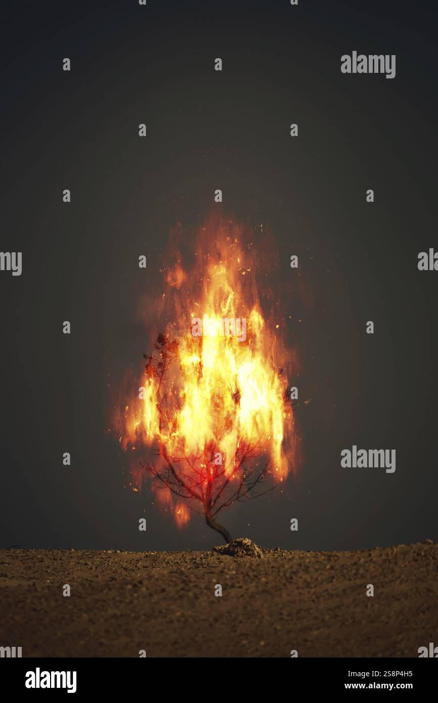 An image of a burning thorn bush christian symbol Stock Photo - Alamy