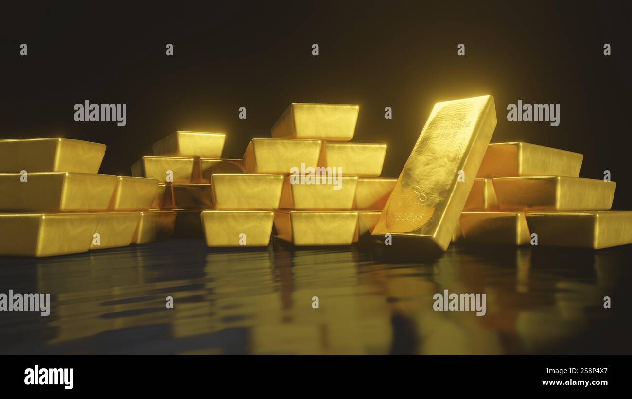 Some typical gold ingot 3D illustration Stock Photo - Alamy