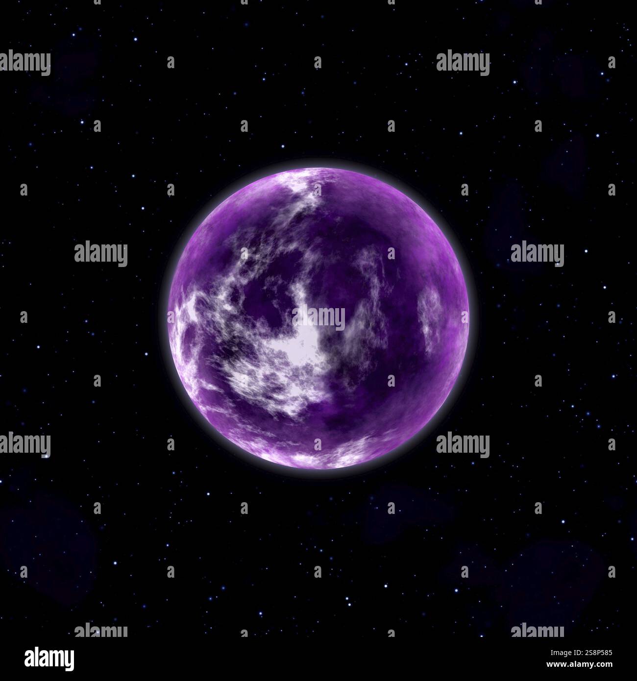 Purple planet in space with stars illustration Stock Photo - Alamy