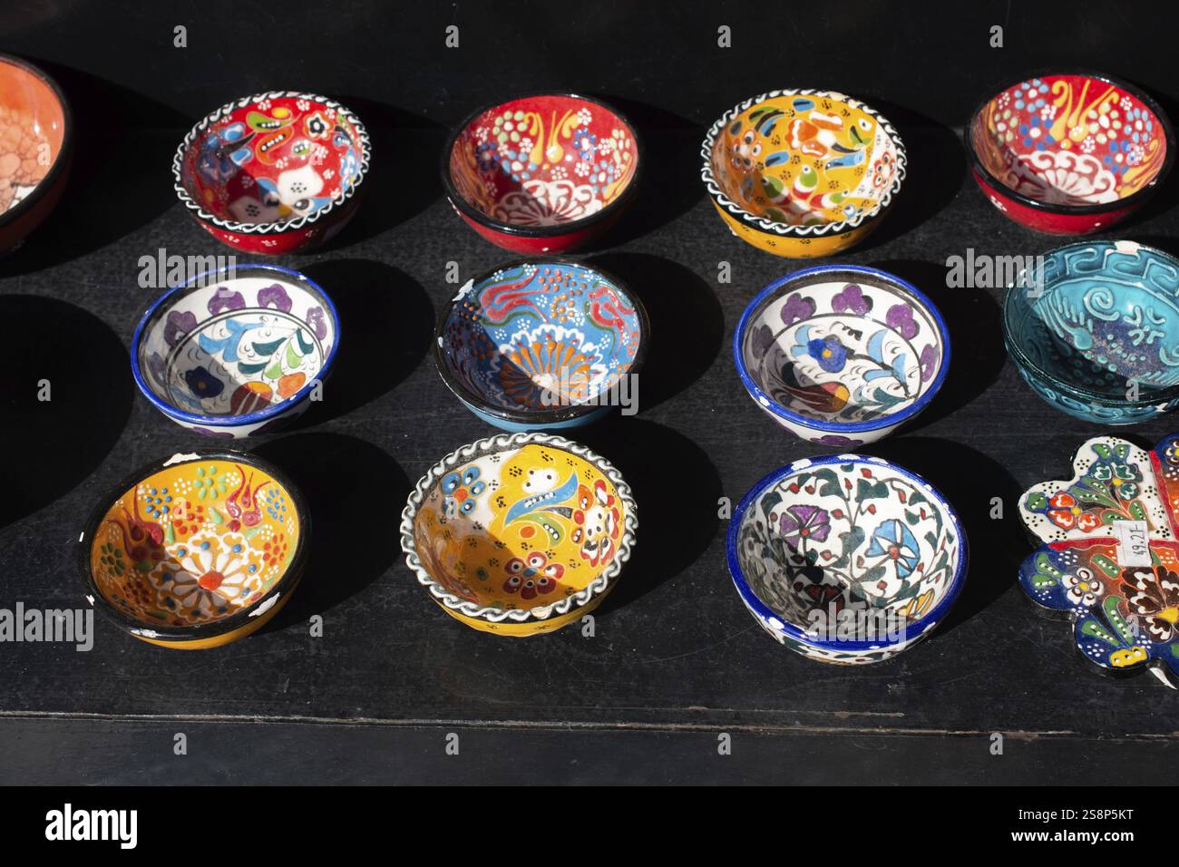 Traditional Turkish colorful souvenir ceramics, dishes, bowls, plates ...