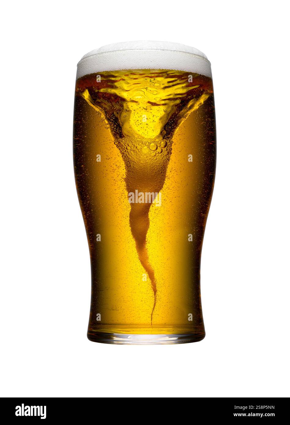 A pint of lager with a tornado spinning inside the glass Stock Photo ...