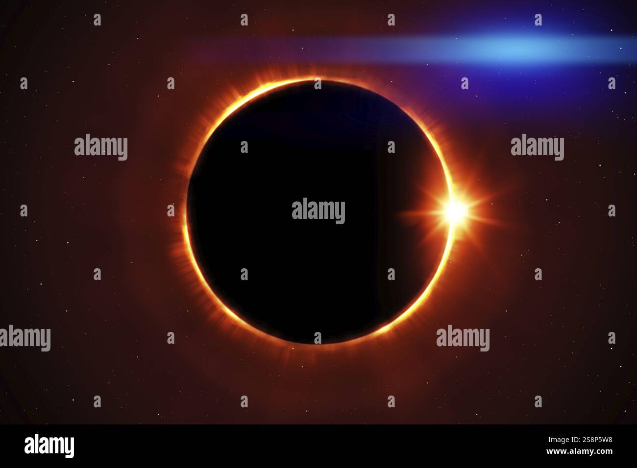 Total sun eclipse with stars and flare illustration Stock Photo - Alamy