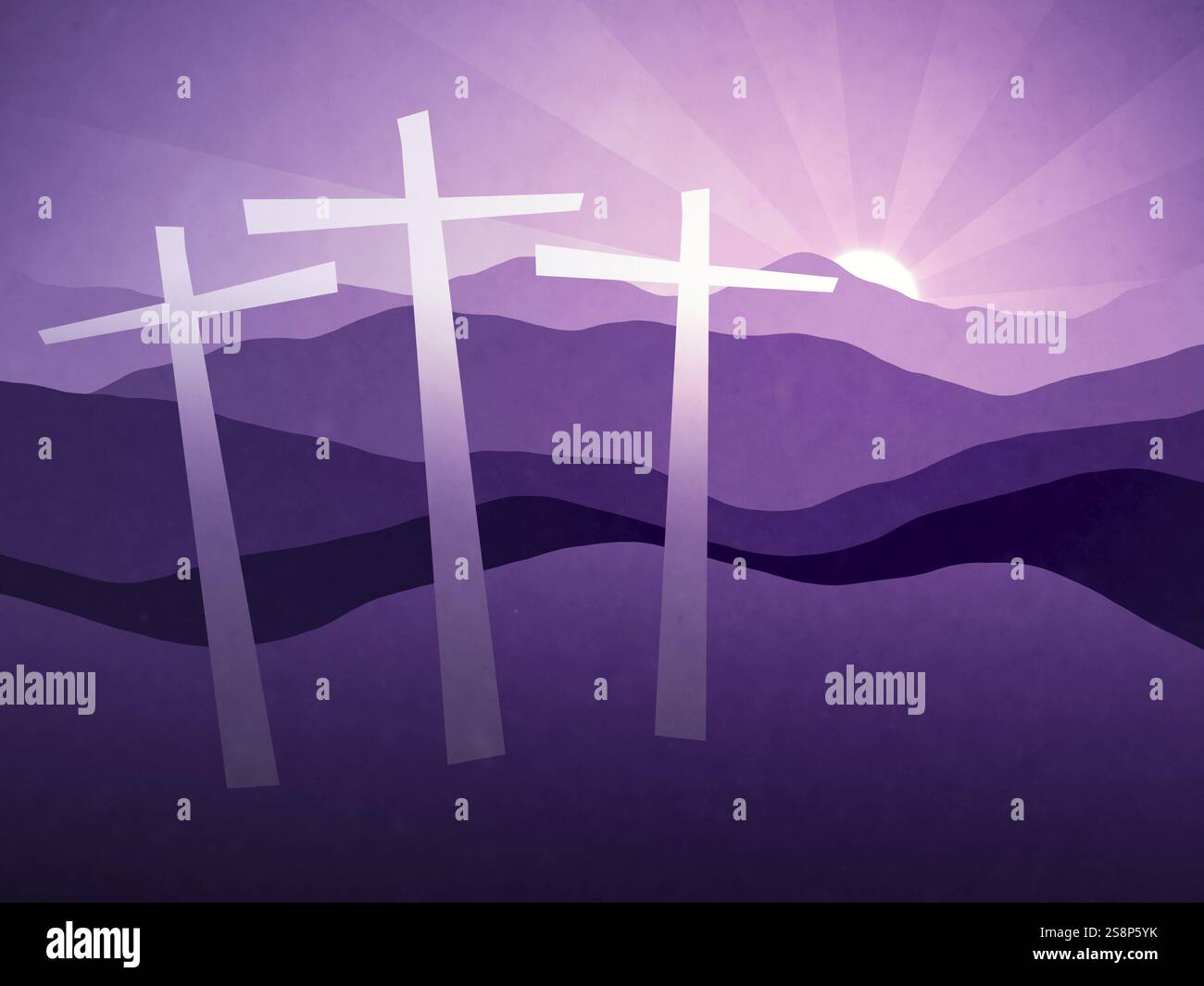 An illustration of three crucifix at the hill with sunset Stock Photo ...